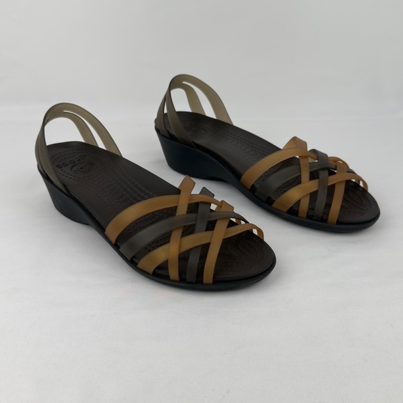 CROCS | Shoes | Crocs Isabella Huarache Mini Wedge Slingback Sandals ...